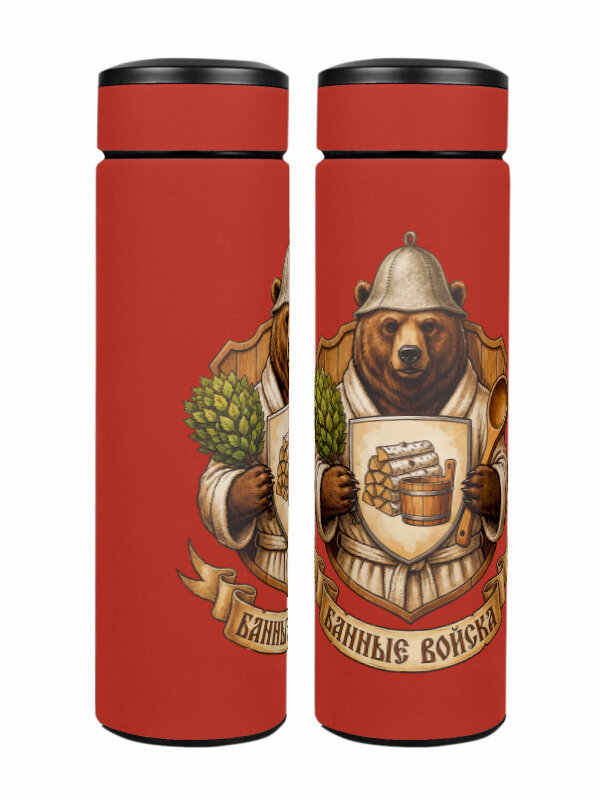 Термос «банные войска про баню банщик с легким паром сауна» (красный)
