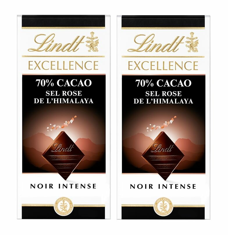 Шоколад горький Lindt Excellence 70% какао c розовой Гималайской солью, 2 шт х 100 гр (Франция)