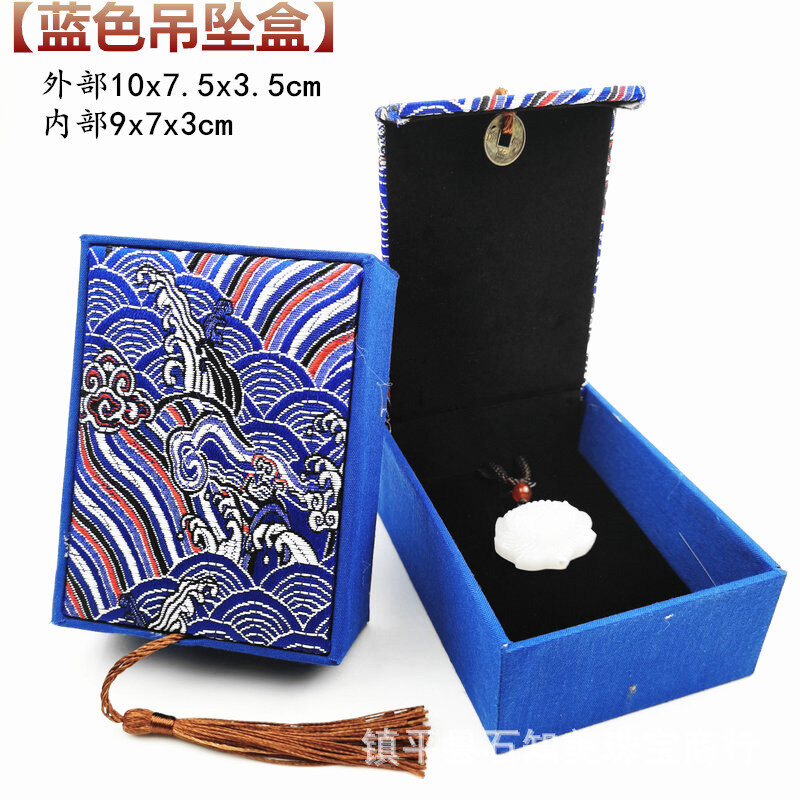 Элегантная синяя большая коробка для подвесок с вышивкой цветов, идеально подходит для хранения ожерелий, колец и