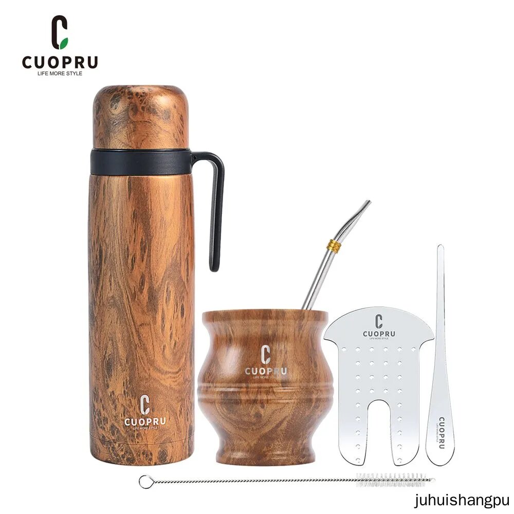 Набор для мате CUOPRU из 2 предметов, деревянный калабас и бомбилья, для мате