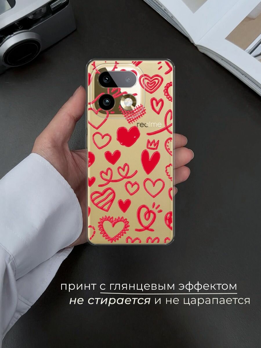 Силиконовый чехол на Realme 16 Pro+ / Реалме 16 Про+ с принтом Разные сердечки — фото 1