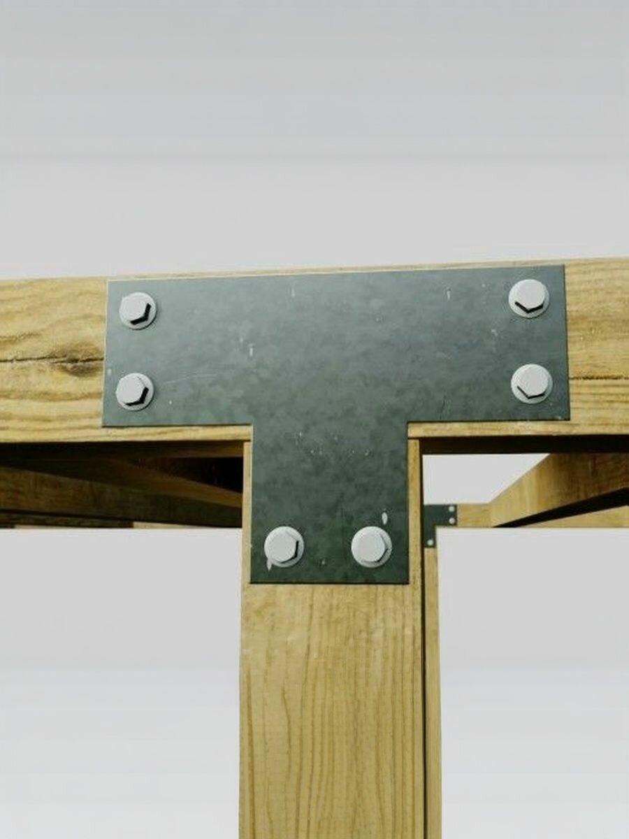 Пластина крепежная Т-образная из стали 3 мм (260х180), опора для бруса 100х100 2 шт.