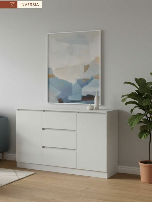 Комод вместительный с ящиками "Руби" 120см Белый гладкий