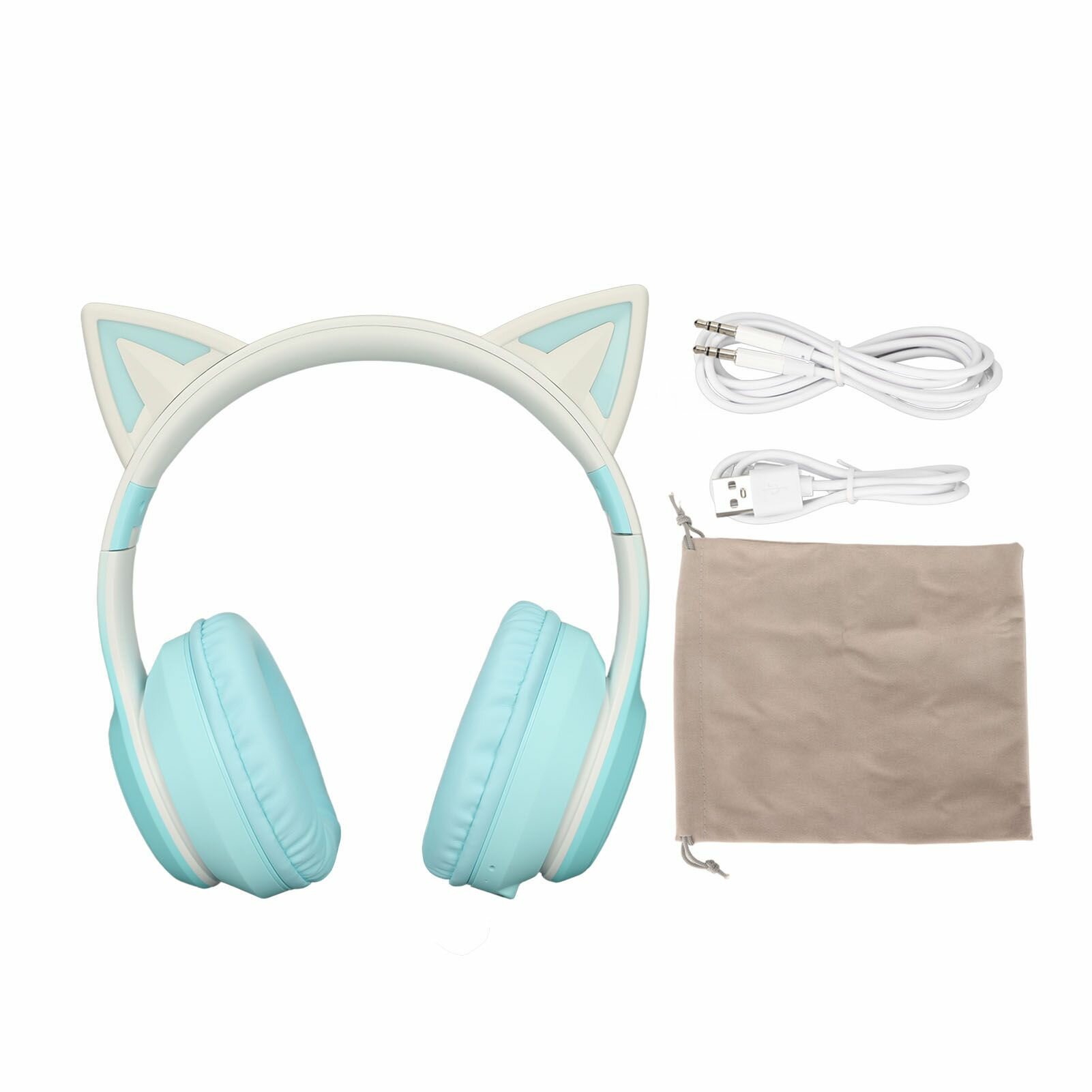 3.5MM игровые наушники Cat Ear с Bluetooth, светодиодной подсветкой, складные, зеленые