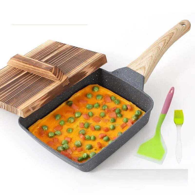 Сковорода Tamagoyaki 18 см с крышкой и фиксированной ручкой для японского омлета