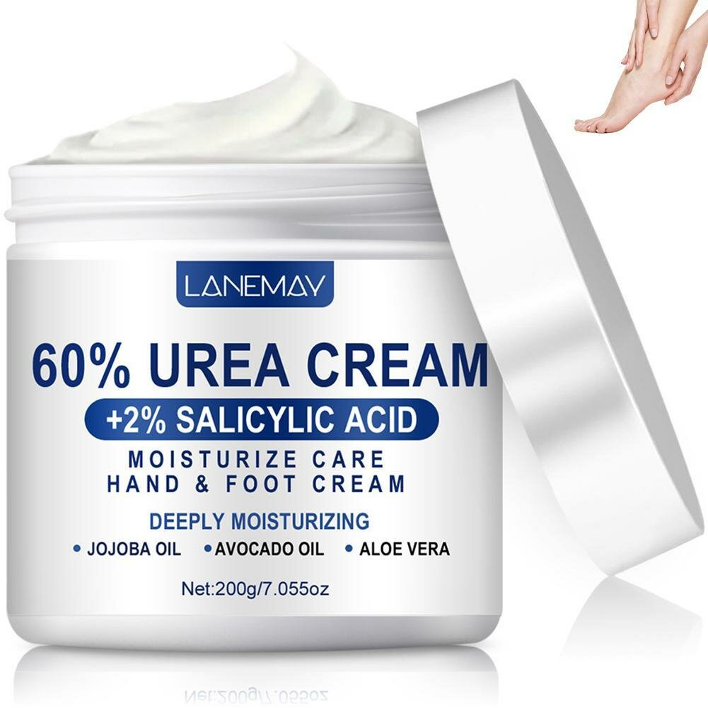 Крем для рук и ног с 60% мочевины, богатый салициловой кислотой и глицерином, подходит для сухих, огрубевших, потрескавшихся пяток.
