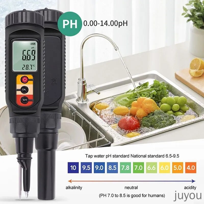 Портативный Ph Метр для измерения pH жидкости, компактный размер, пластиковый корпус, черный цвет — фото 1