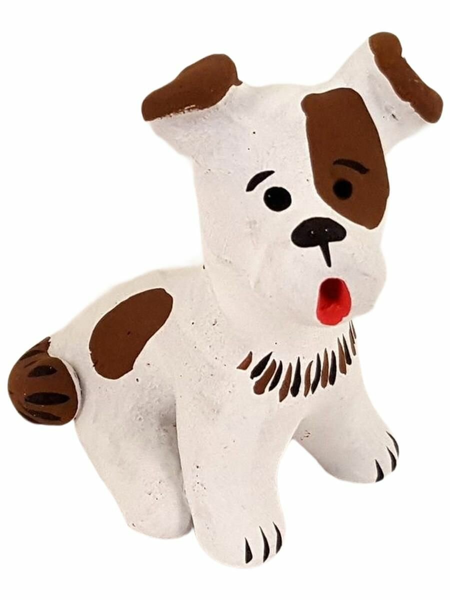 Щенок белый-3, Каргопольская глиняная игрушка, ручная авторская работа