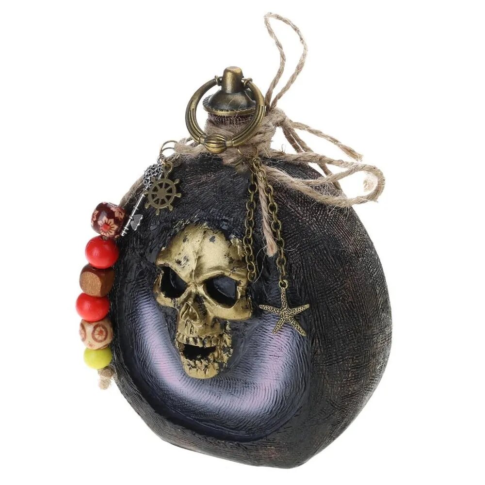 Бутылка декоративная в виде черепа, 1 шт. Из полирезина, разноцветная. Для украшения интерьера