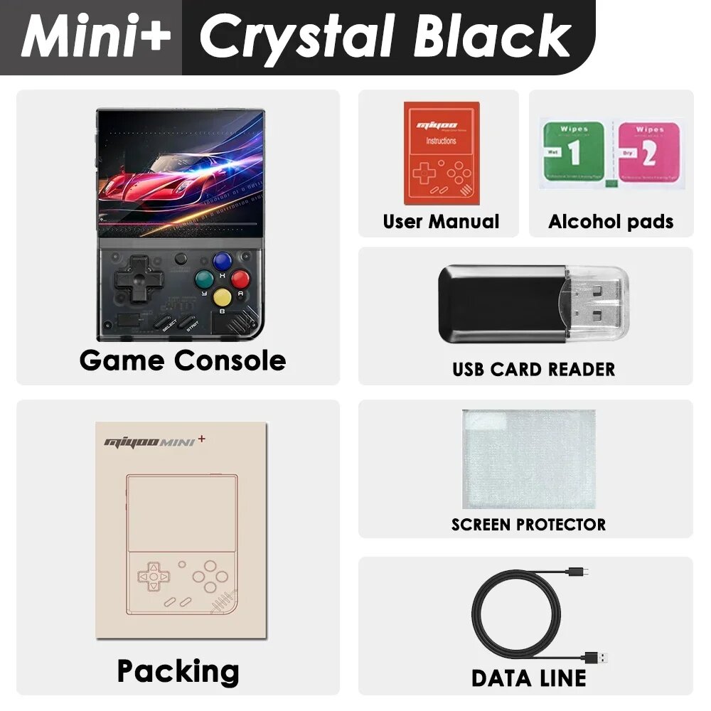 MIYOO Mini Plus портативная игровая консоль серый No Card, Crystal Black