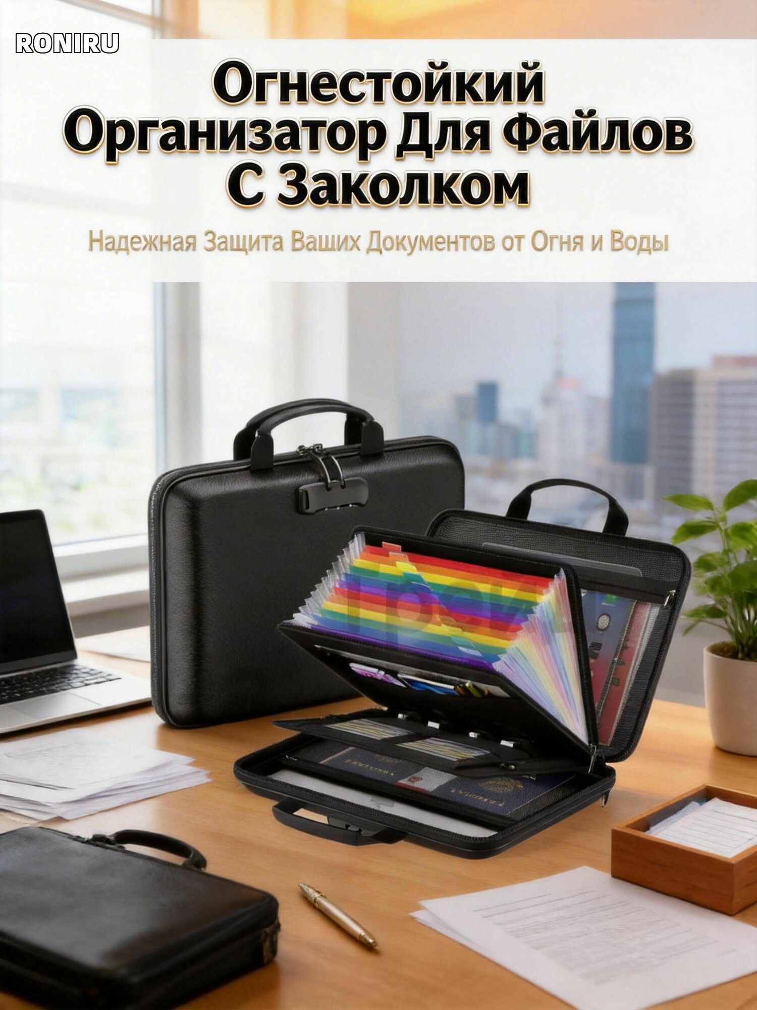 Огнестойкий органайзер для документов с кодовым замком, жесткий водостойкий кейс для файлов Letter и Legal с карманами-гармошками и отделениями для карт и ручек