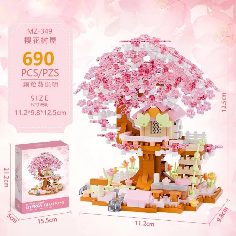 Конструктор «Дом с цветущей вишней» (Four Seasons), микро-блоки, игрушка для сборки, для детей и взрослых, креативное украшение