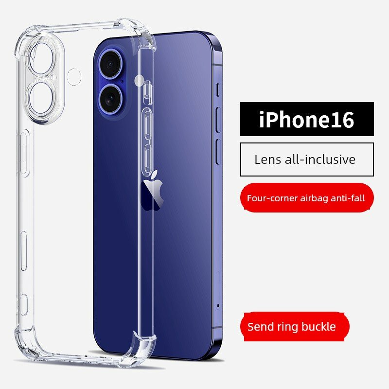 IPhone 16 Прозрачная защита с покрытием объектива и угловой воздушной подушкой, в комплекте с кольцом для пальца, 1 шт.