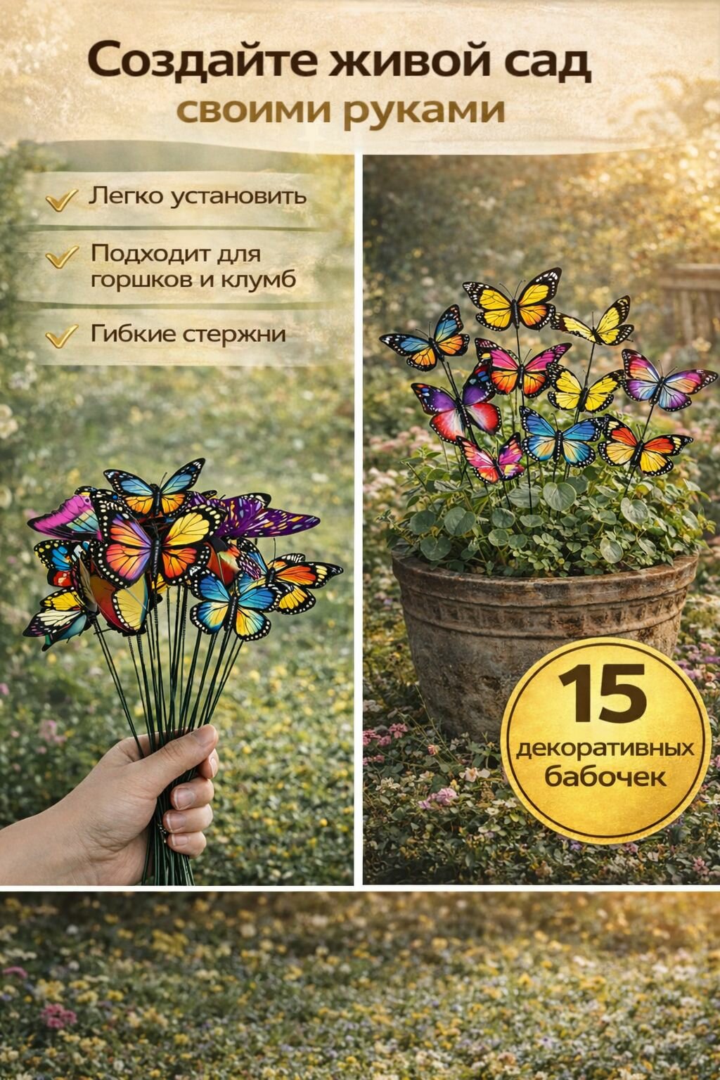 Набор двухслойных бабочек для декора дома и дачи. 15 штук