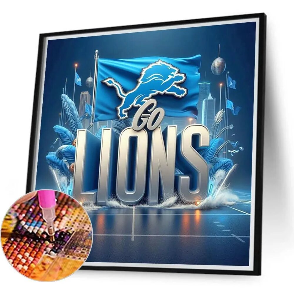 Полнодиамантная картина Detroit Lions , 40 40 см, из эпоксидной смолы