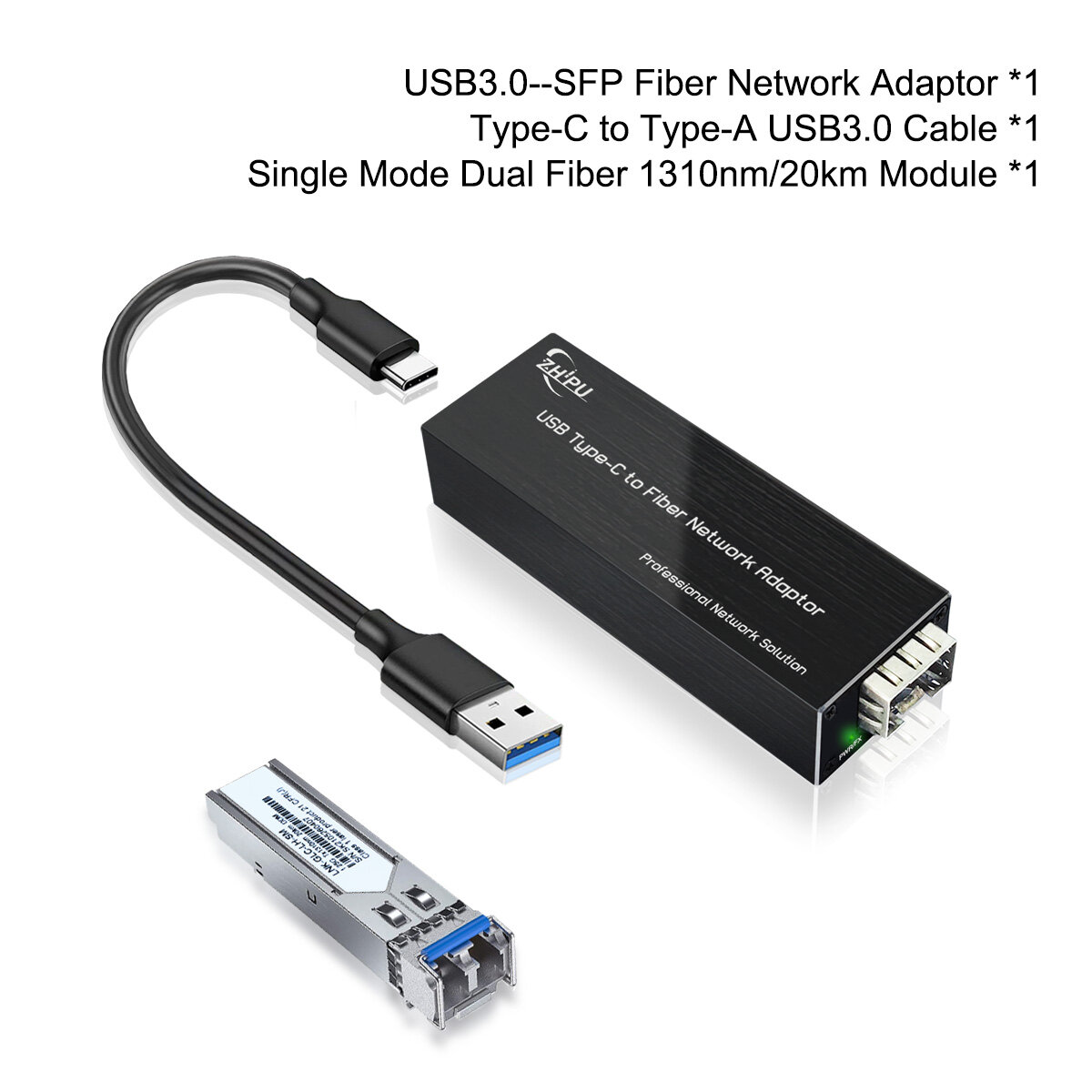 Сетевой адаптер Fiber to USB-C, одномодовая двухволоконная SFP гигабитная сетевая карта USB3.0, для Windows Linux 20km