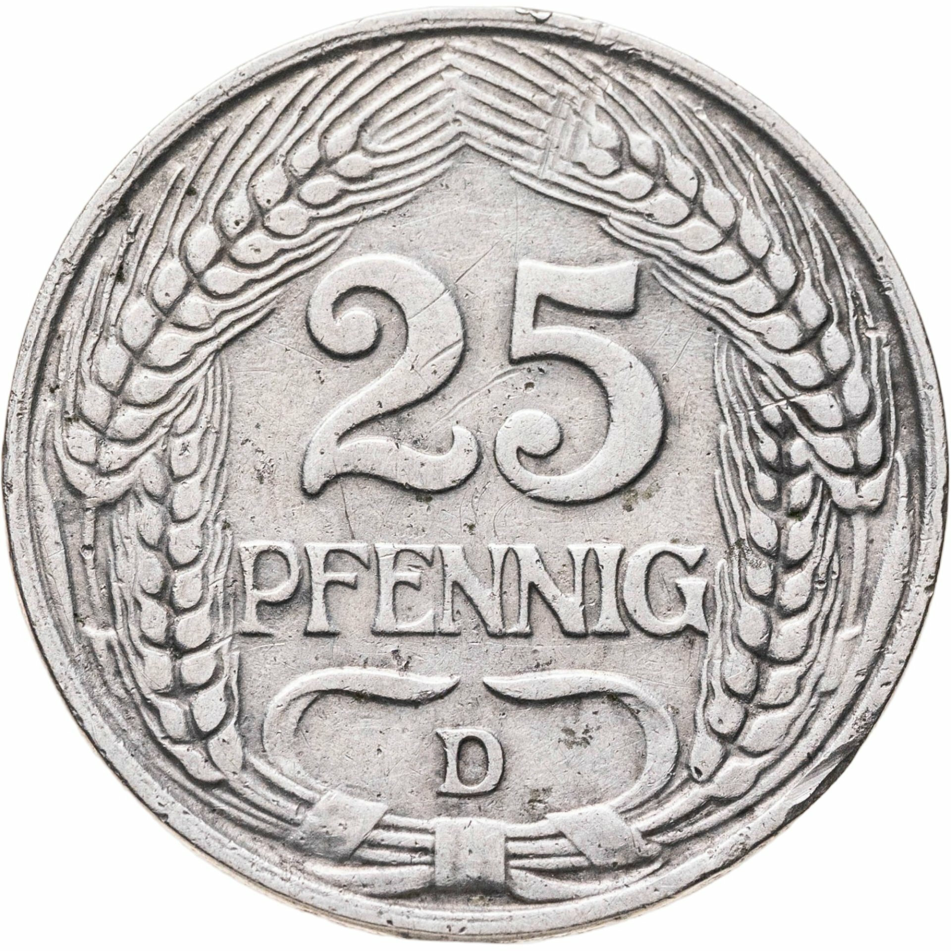 Германия 25 пфеннигов pfennig 1910 D, Никель, в сохранности XF