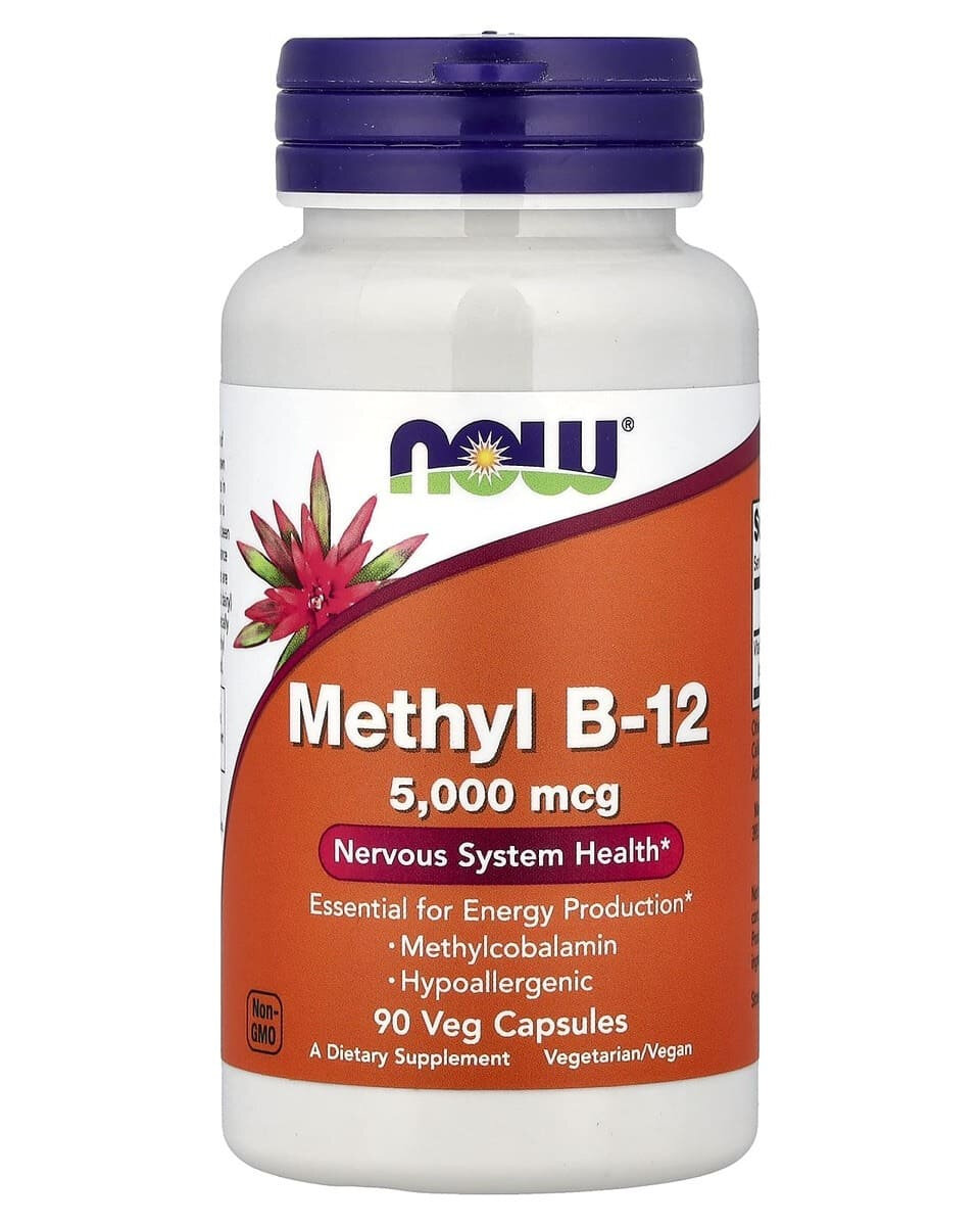 NOW Foods Methyl B-12, Метил B-12 5000 мкг 90 вегетарианских капсул
