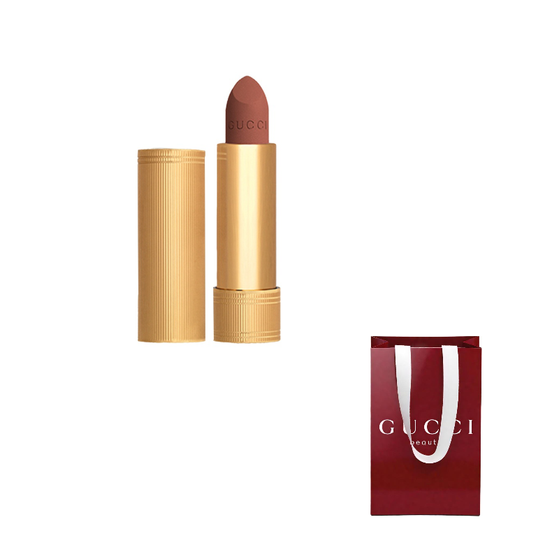 Маленькая помада женская GUCCI Pleuche, оттенок #122 Natural Beauty, бархатистая матовая, золотой тубус