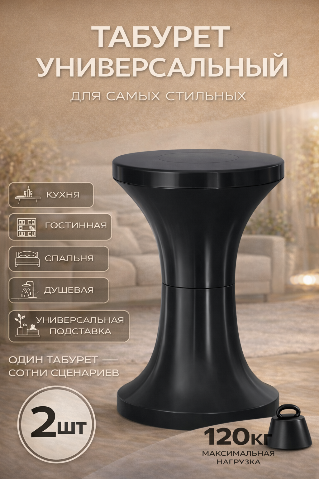 Комплект табуретов DOMSIDE 2 шт. / Табурет складной пластиковый