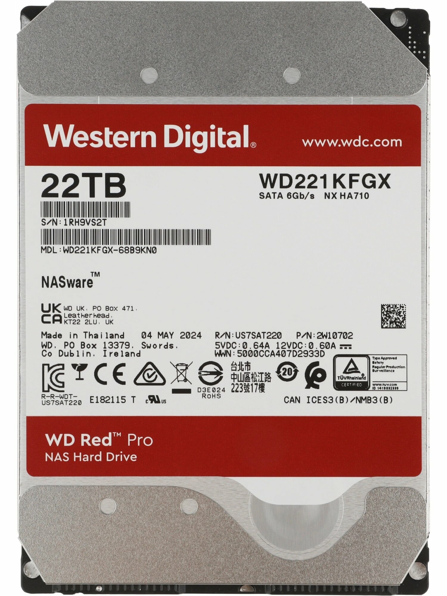 Жесткий диск 22TB WD SATA-III WD221KFGX Red Pro 7200rpm 3.5"