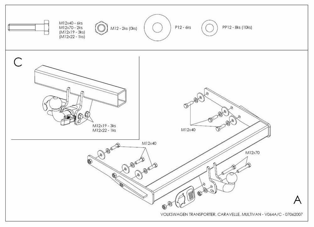 Фаркоп оцинкованный Volkswagen Transporter / Carav