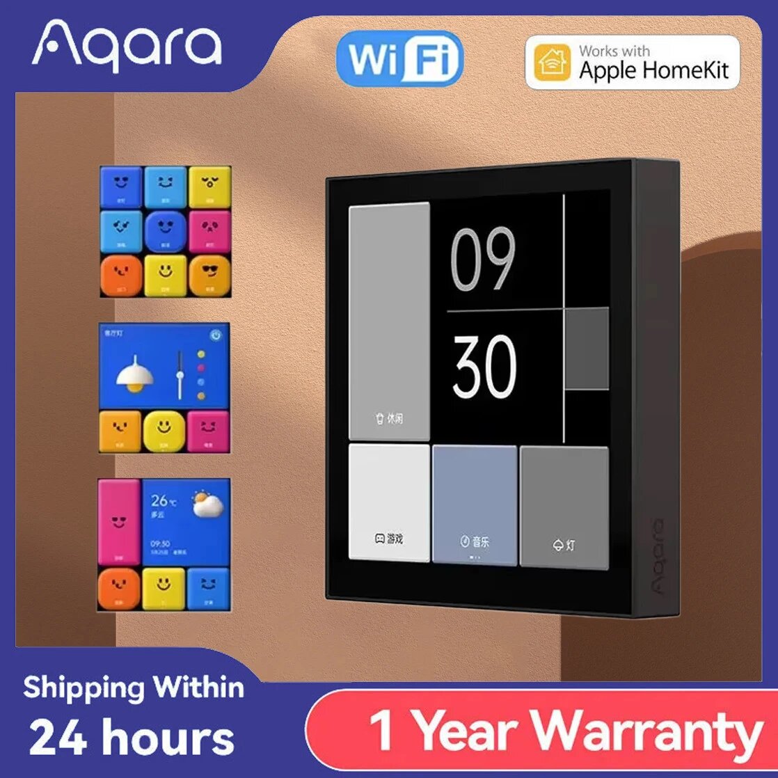 Умный магический выключатель Aqara Smart Magic Switch S1E WiFi с сенсорным управлением, 4-дюймовый полный светодиодный дисплей, таймер, календарь, статистика энергопотребления, настройка сцен, удаленное управление для Homekit, приложение — Серый