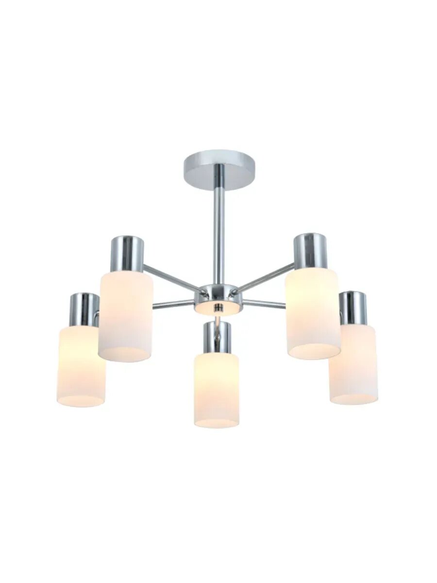 Люстра newrgy lighting 74535/5CR, хром, белый матовый, цоколь E14, 40 Вт, свет нейтральный белый, для гостиной