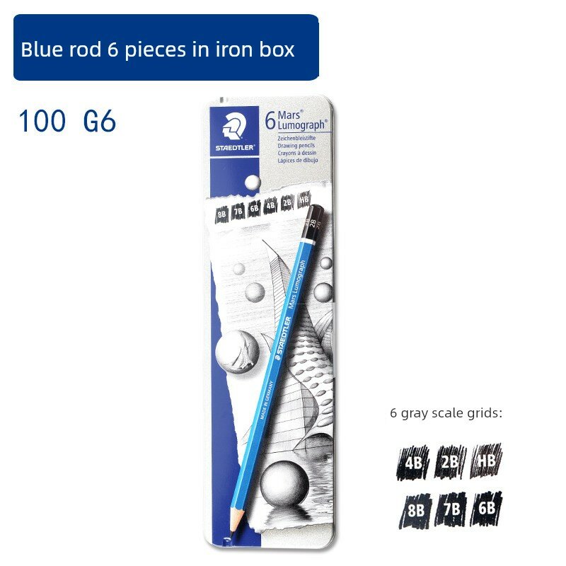 STAEDTLER 100-шт. набор карандашей графитовых G6 HB синие и черные стержни жестяная упаковка