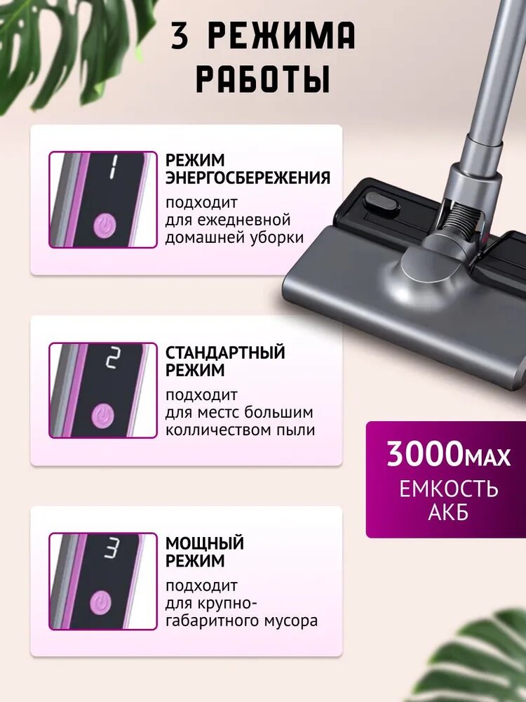Вертикальный аккумуляторный пылесос 2 в 1 для влажной и сухой уборки