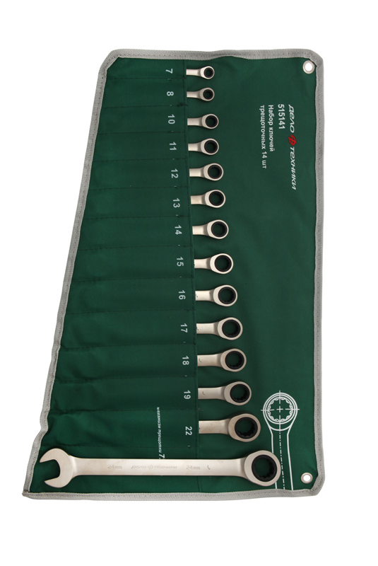 Набор ключей комбинированных трещоточных 14 шт, 515141, Дело Техники, планшет тетрон.