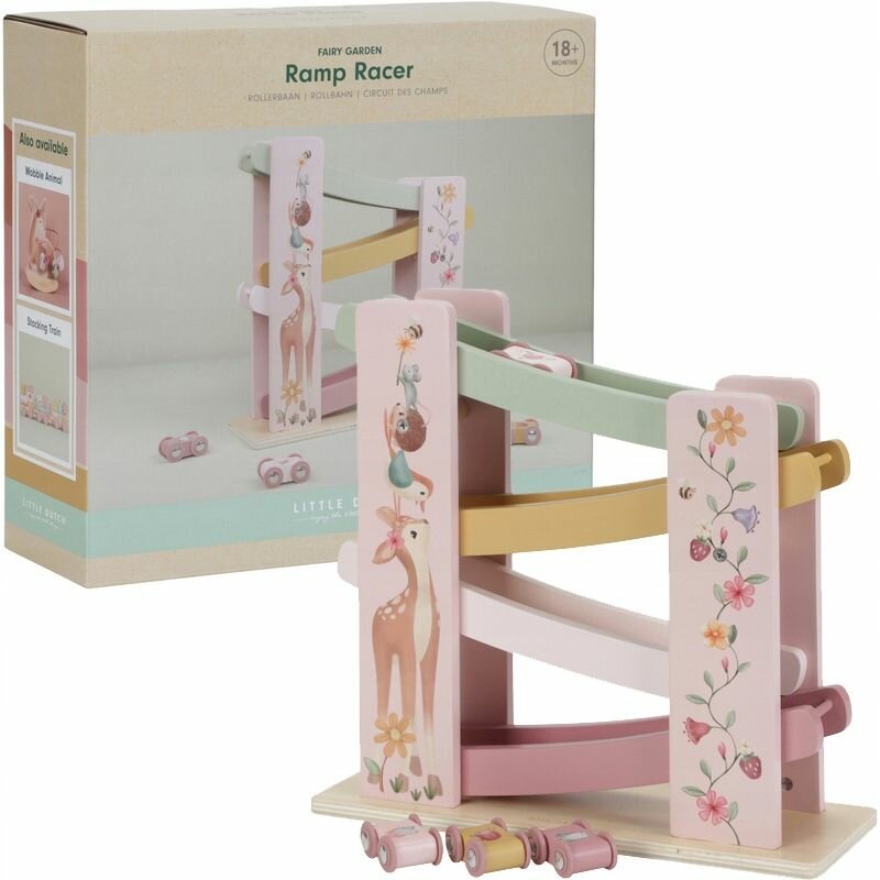 Игровой набор Little Dutch Ramp Racer - Деревянная гоночная горка + 4 машинки, цвет розовый - LD7355