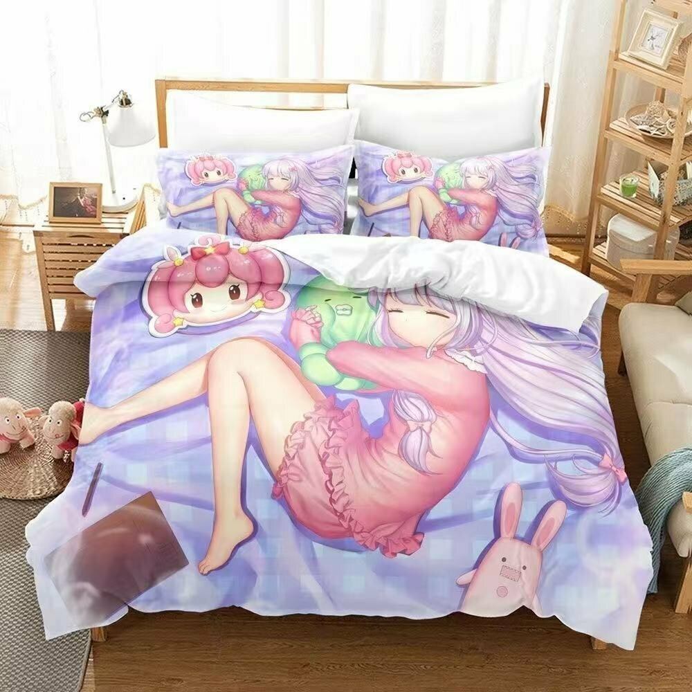 Комплект постельного белья NoEnName_Null 3D аниме3предмета полиэстер/ 3pcs 180x220cm, Набор, Розовый