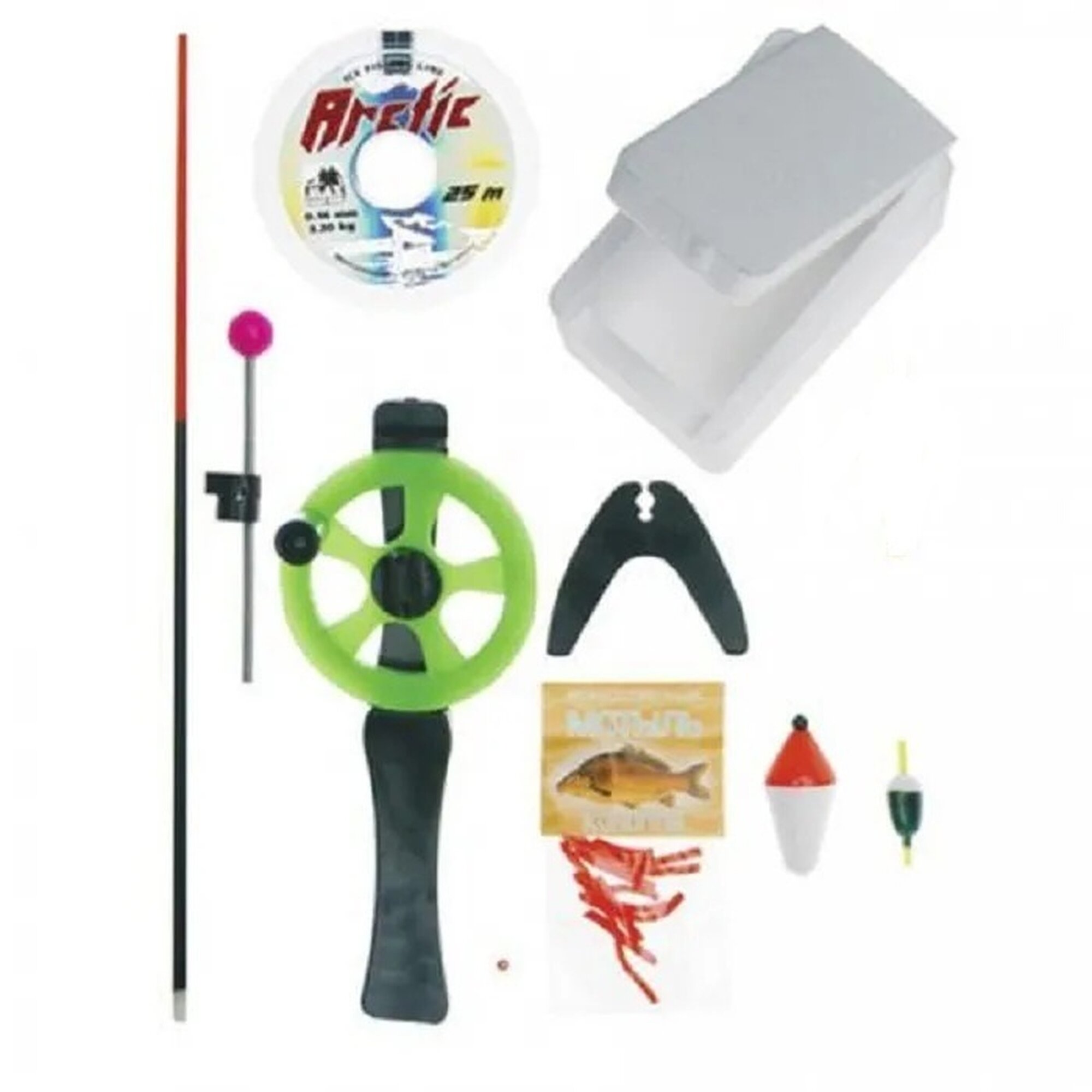 Рыболовный набор XTRO TK3, для зимней рыбалки, с удочкой, катушкой, леской, мормышками, мотыльницей