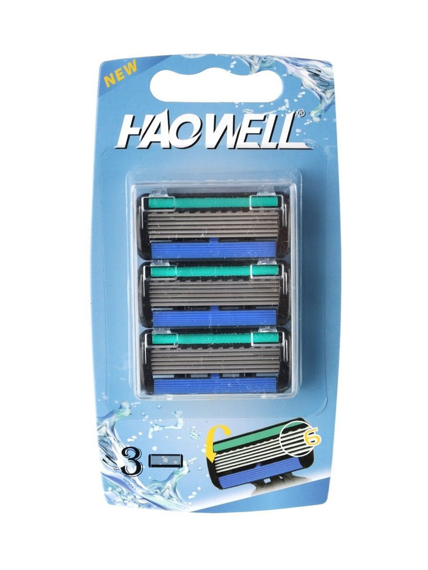3 многоразовых кассеты, 6 лезвий, для бритвенного станка HAOWELL, плавающая головка, полоска Aloe+витамин E.