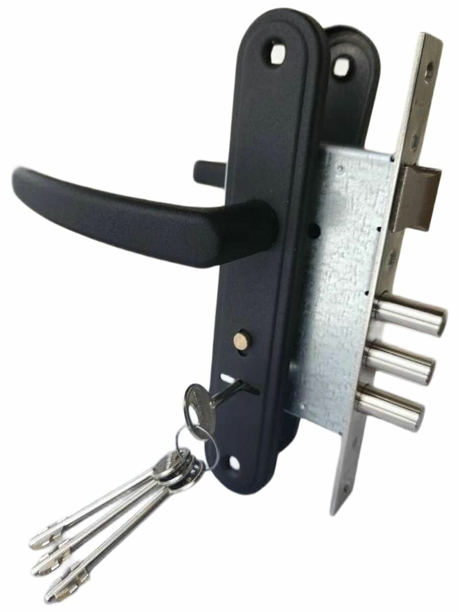 Замок врезной Гардиан 1011, Ручка на планке Гардиан 4131 "Вега" черный муар
