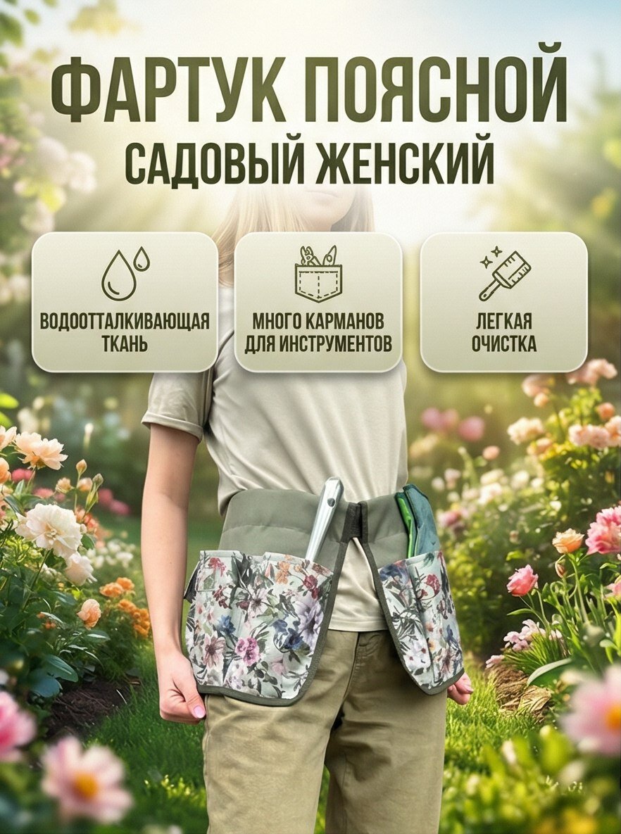Фартук поясной садовый с карманами для инструментов ReykaLeyka рабочий пояс для садовода, дачи, огорода и флориста