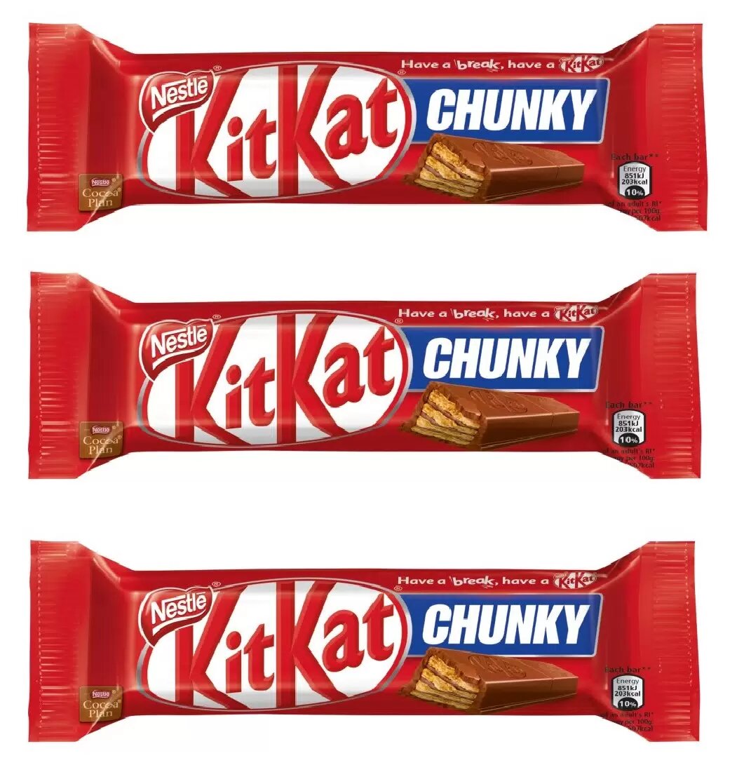 Шоколадный батончик KitKat Chunky покрытый молочным шоколадом с хрустящей вафлей, 3 шт. по 40 гр. (Германия)