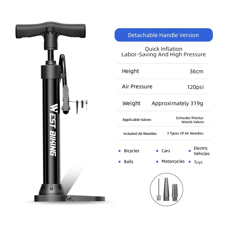 Велосипедный насос WEST BIKING, 120PSI, портативный экономичный воздушный насос для мотоцикла, автомобиля, электронного велосипеда, AV/FV, надувной насос, аксессуары для шоссейного велосипеда MTB
