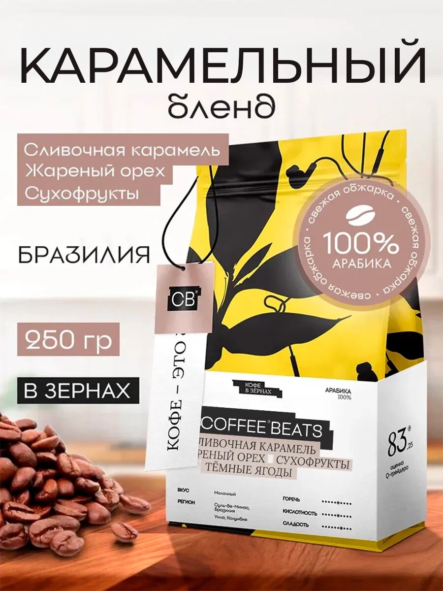 Кофе в зернах 250 г арабика Карамельный бленд