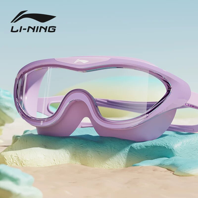 Li-Ning Детские Плавательные Очки с Антизапотеванием и Большой Рамкой, Звездный Фиолетовый, Возраст 3-15 лет