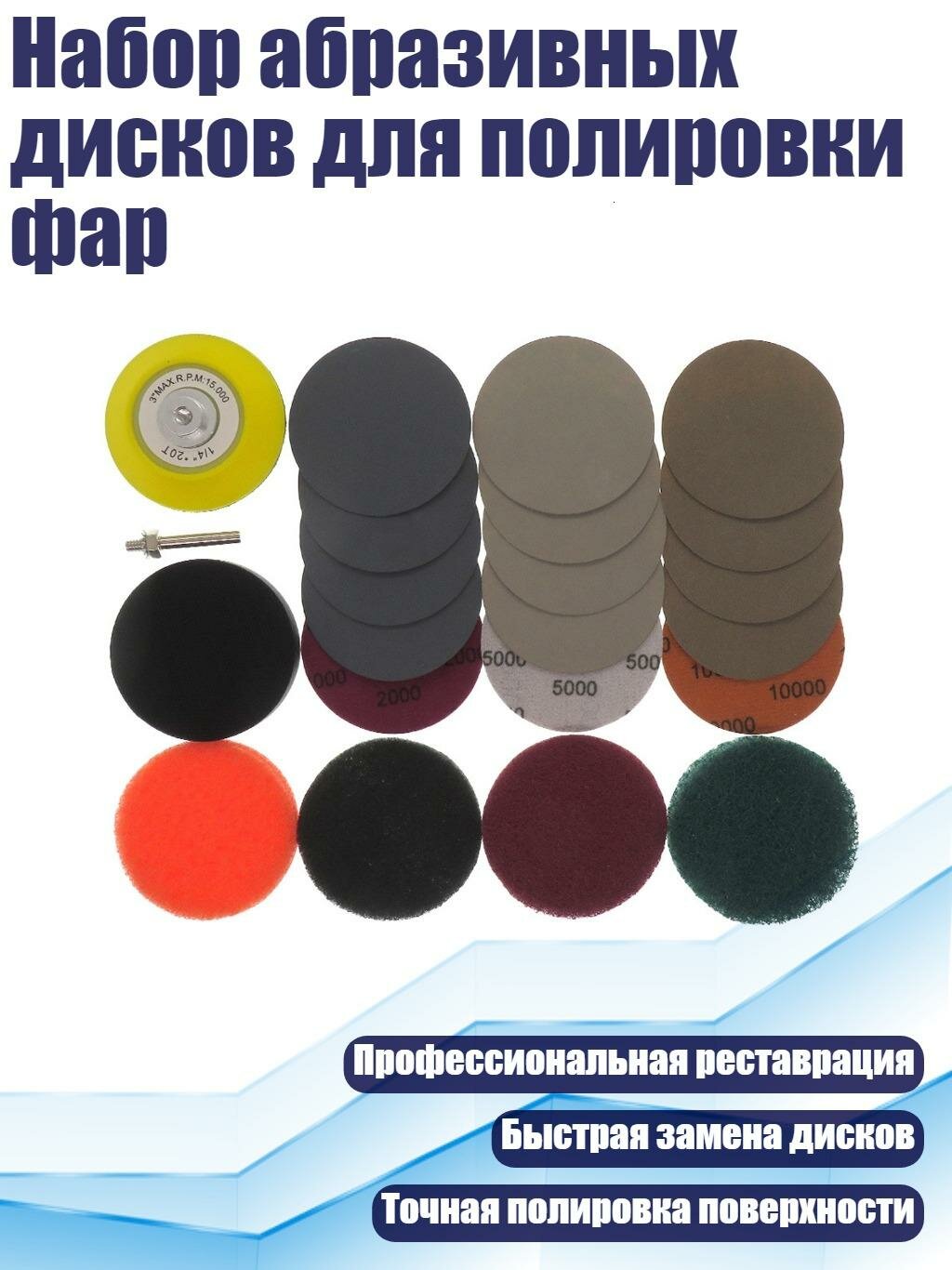 Набор абразивных дисков для полировки фар