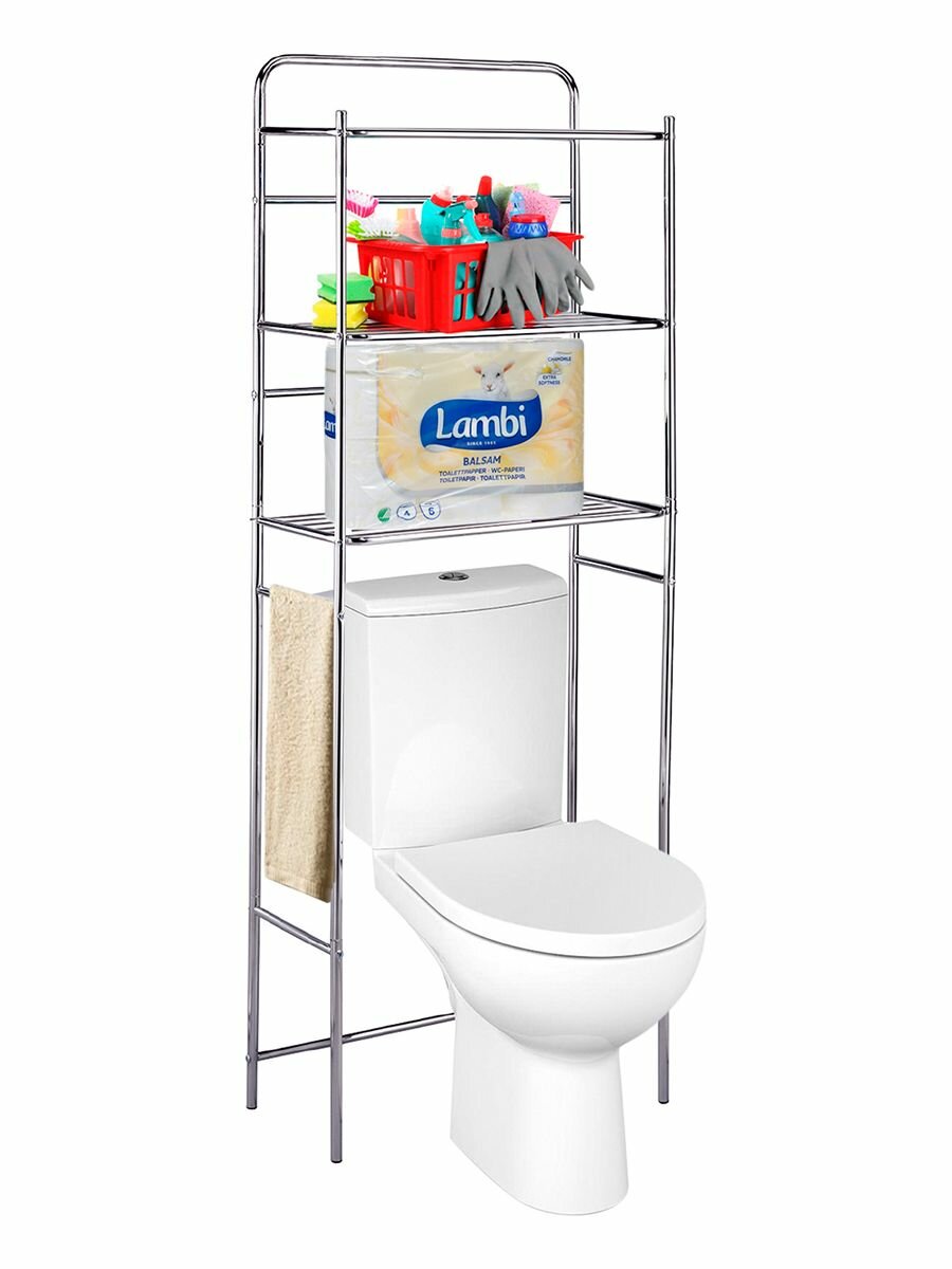 Полка для туалета Tatkraft Tanken 3-х ярусная, цвет: серебристый, 59,5 см х 26 см х 151,5 см