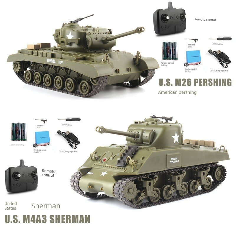 Набор из двух радиоуправляемых танков M26 Pershing и M4A3 Sherman для инфракрасного боя с базовой батареей (примерно 30