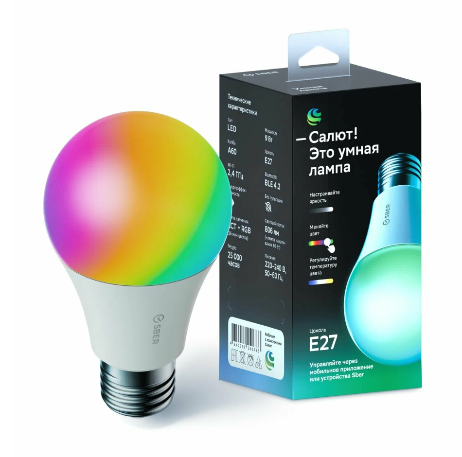 Салют! Умная лампа Sber с адаптивным светом Е27 (SBDV-00115)