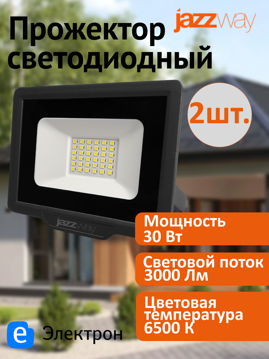Прожектор светодиодный Jazzway PFL-C3 30Вт 6500K 3000Лм IP65 серый .5023567A (комплект из 2 шт.)