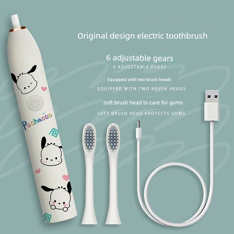Почакко Ультразвуковая Электрическая Зубная Щетка с USB-Зарядкой, 2 Щетинки, Водонепроницаемая, Отбеливающая, Унисекс