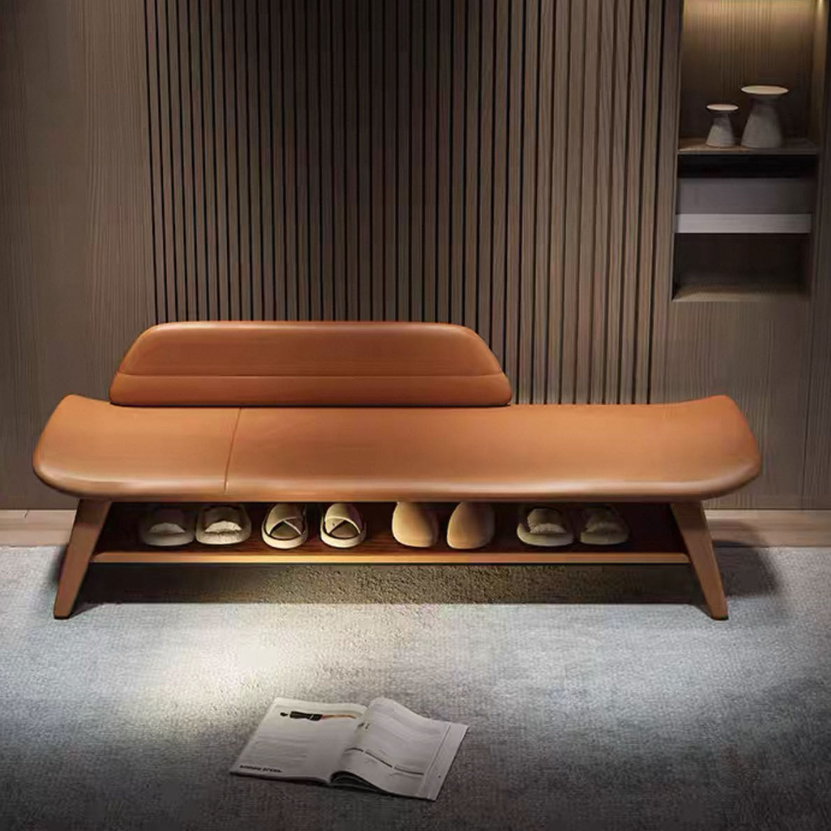 Интерьерная банкета со спинкой и фигурным сиденьем Alcor (140см / цвет оранжевый)