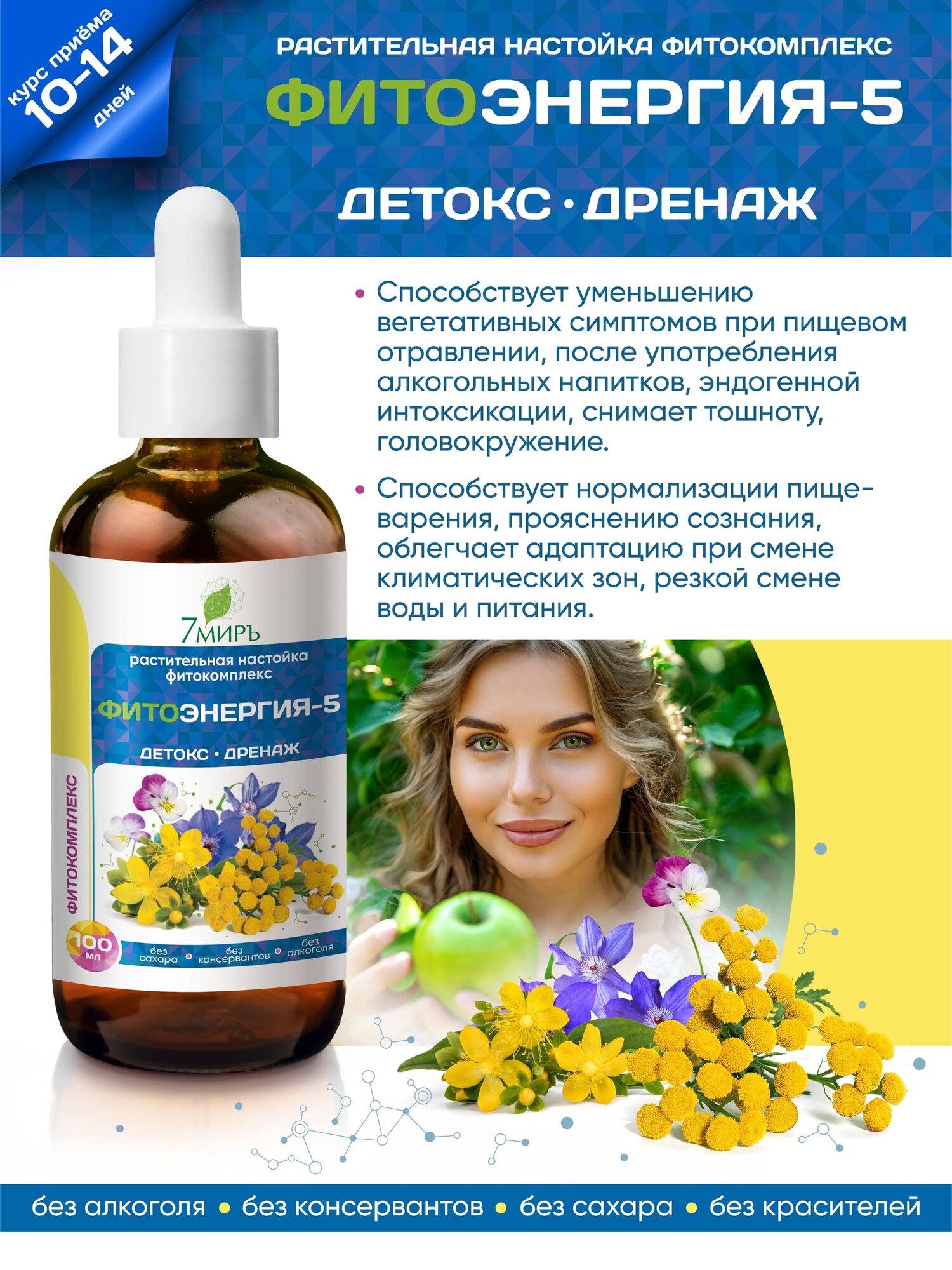 Растительная настойка Фито энергия-5: Детокс, дренаж, фитокомплекс, 100 мл 7МИРЪ / органикмиръ