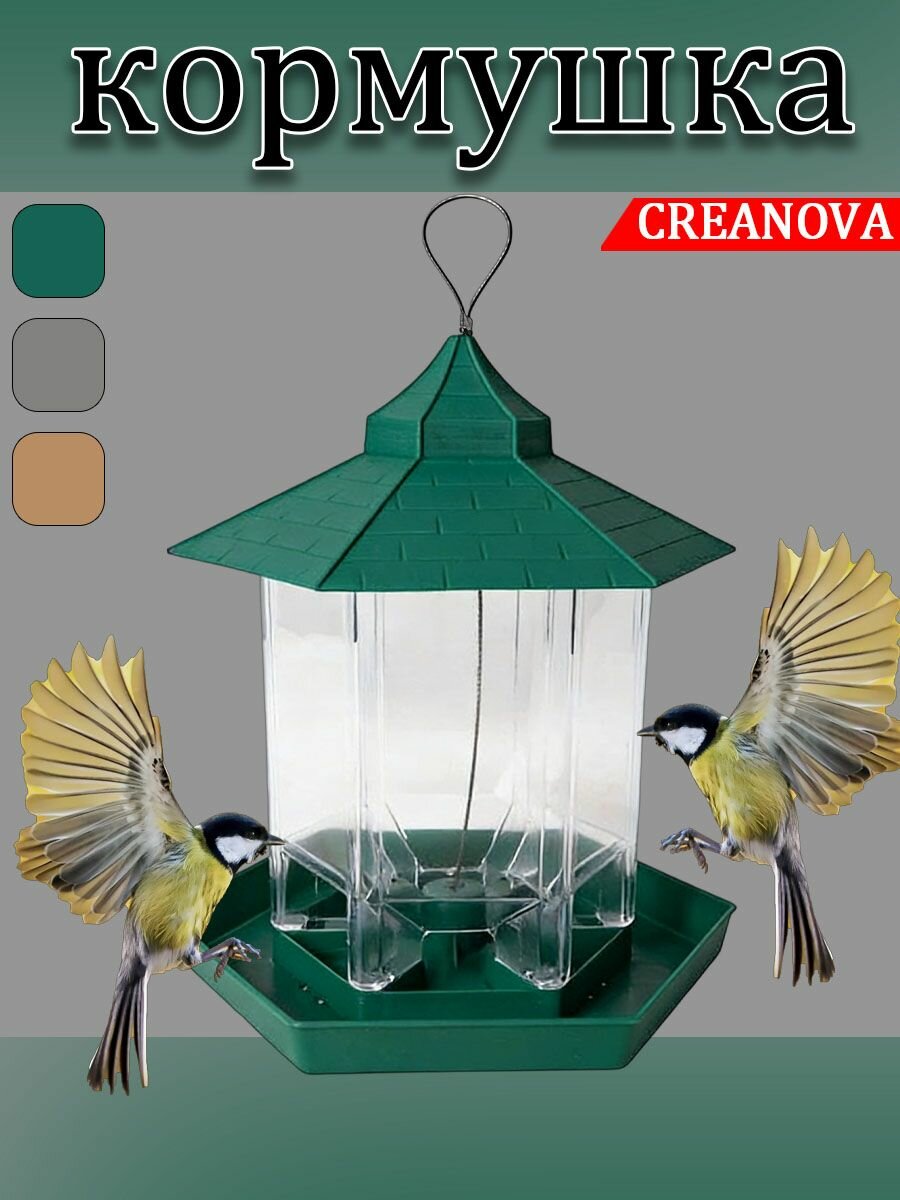 Прозрачная подвесная кормушка для птиц Waterproof Hanging Bird Feeder, большая вместимость, для сада балкона двора, легко мыть, 22x19x20 см